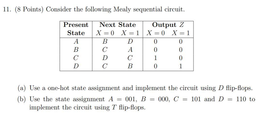 Solved 11. (8 Points) Consider the following Mealy | Chegg.com