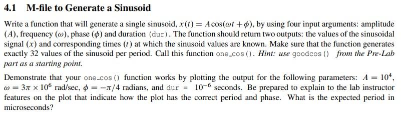 41 M File To Generate A Sinusoid Write A Function 4633