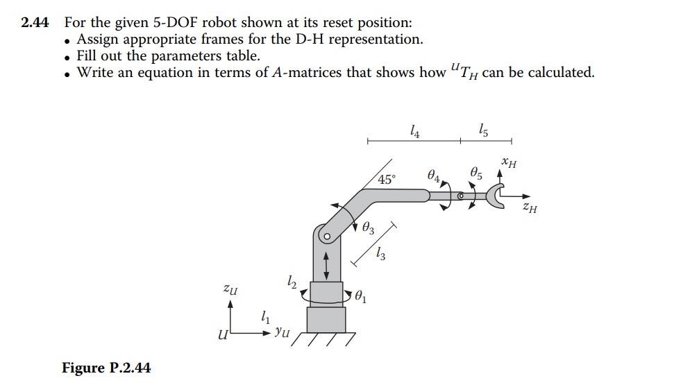 Solved 2.44 For the given 5-DOF robot shown at its reset | Chegg.com