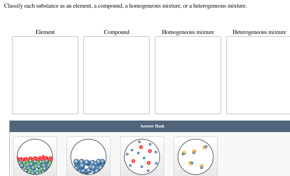 Solved Classify each substance as an element, a compound, a | Chegg.com