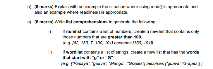 Solved QUESTION THREE (Total: 20 marks) Functions/List | Chegg.com