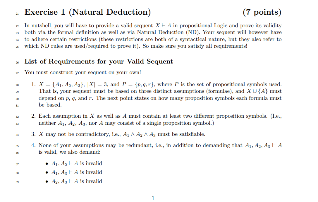 Solved Exercise 1 (Natural Deduction) 21 (7 points) 22 23 In | Chegg.com