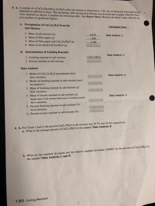 Solved 4. a. A sample of a CaCl,2H,O/K,C,O-H,O solid salt | Chegg.com