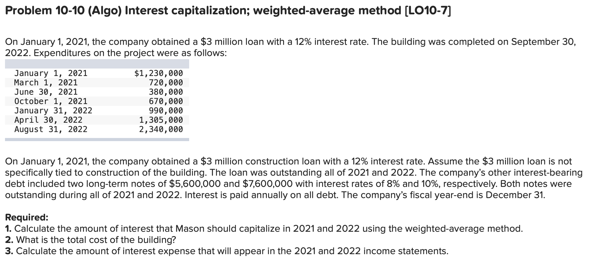 Solved Problem 10-10 (Algo) Interest capitalization; | Chegg.com