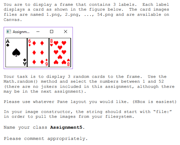 Solved JavaFX: Card Displayer Need help figuring out how to | Chegg.com