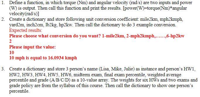 Solved 1. Define a function, in which torque (Nm) and | Chegg.com