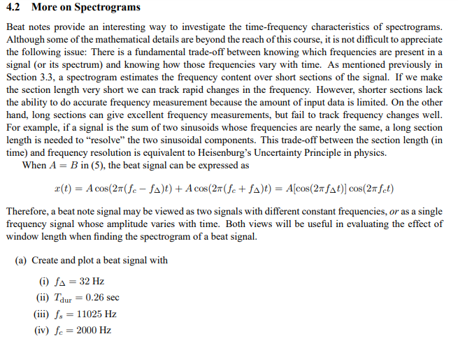 Solved 4.2 More on Spectrograms Beat notes provide an | Chegg.com