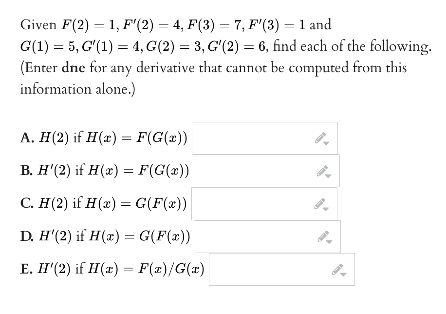 Solved = = = = = = = = Given F(2) = 1, F'(2) = 4, F(3) = 7, | Chegg.com