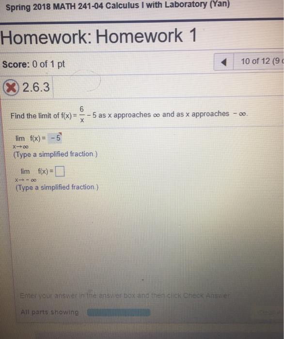 Solved Spring 2018 MATH 241-04 Calculus I with Laboratory | Chegg.com
