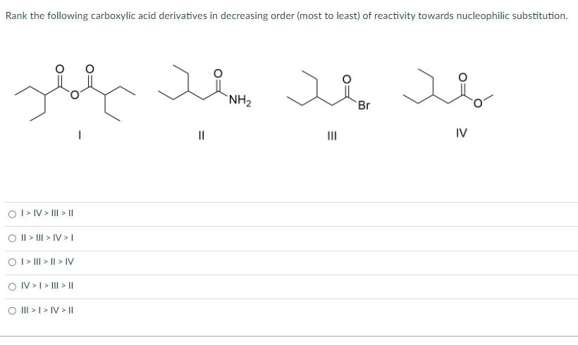 Solved Rank The Following Carboxylic Acid Derivatives In