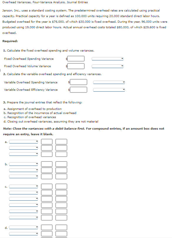 Solved Overhead Variances, Four-Variance Analysis, Journal | Chegg.com
