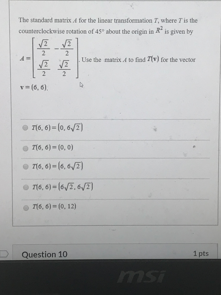 Solved R2 The standard matrix A for the linear | Chegg.com