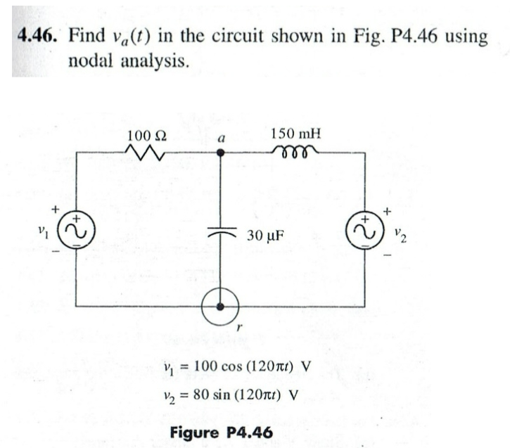 Solved 4.46. Find va(t) in the circuit shown in Fig. P4.46 | Chegg.com