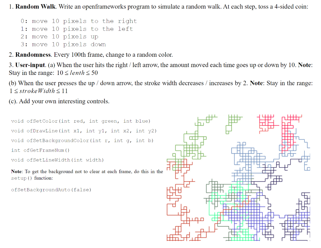 1. Random Walk. Write an openframeworks program to | Chegg.com