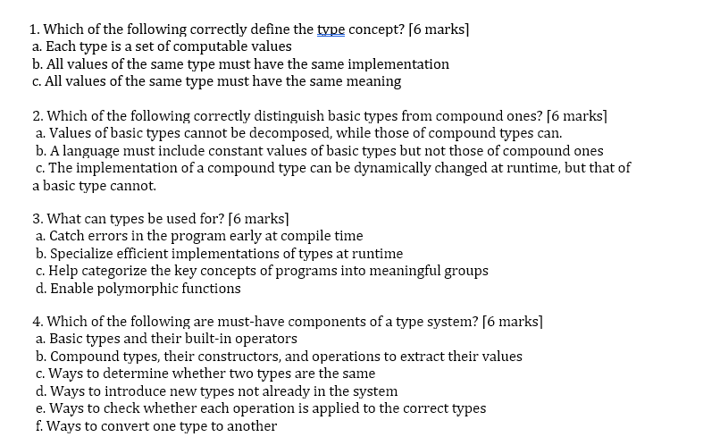 Solved 1. Which of the following correctly define the type | Chegg.com