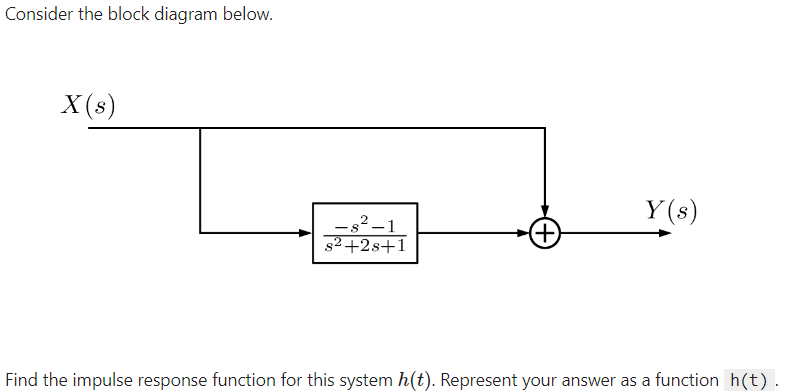 Solved Consider the block diagram below.Find the impulse | Chegg.com