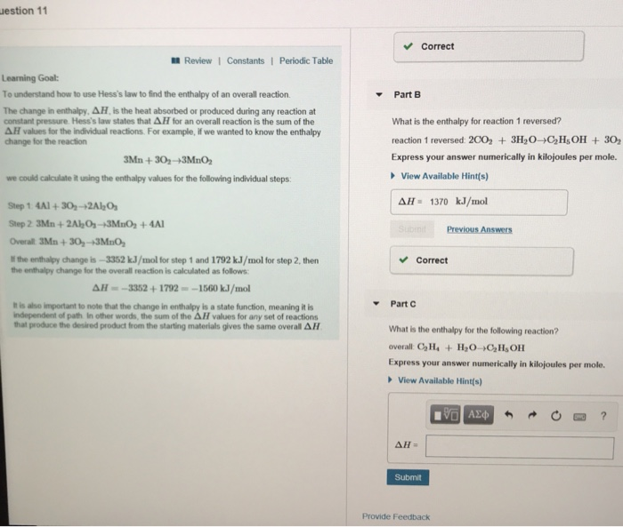 Solved estion 11 Correct Review 1 Constants l Periodic Table | Chegg.com