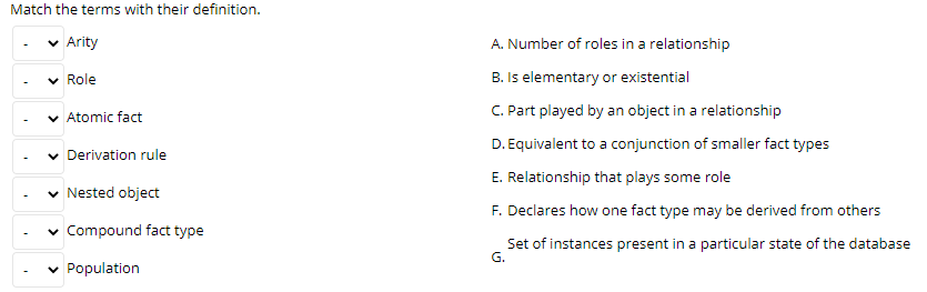 Solved Match the terms with their definition. Arity Role | Chegg.com