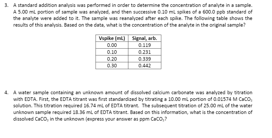 Solved 3. A standard addition analysis was performed in | Chegg.com