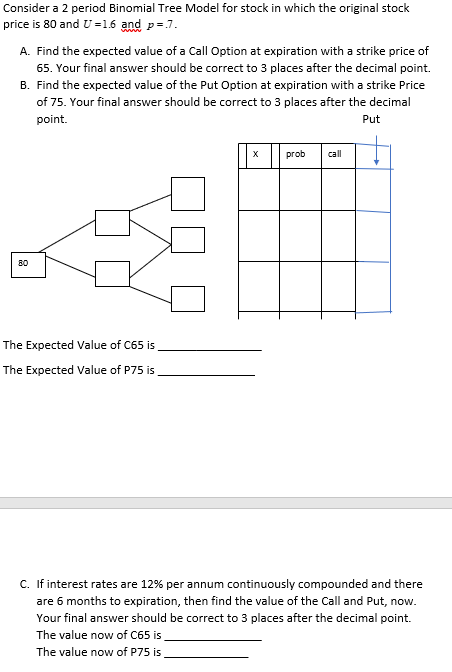 Solved Consider a 2 period Binomial Tree Model for stock in | Chegg.com