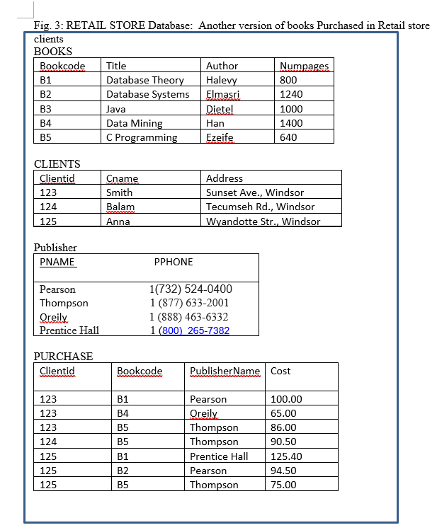 Solved Question 3: Using the Retail store Database of Fig. | Chegg.com