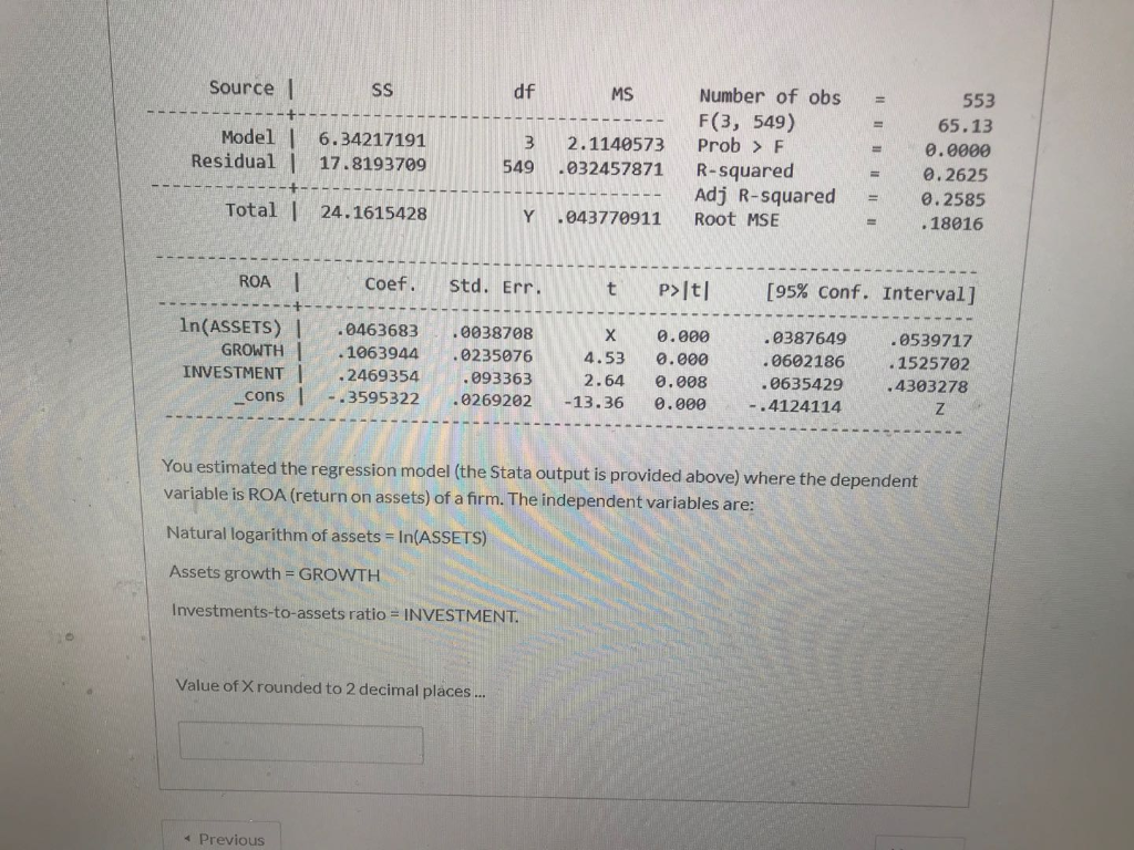 Source SS df MS 3 Model 6.34217191 Residual | Chegg.com