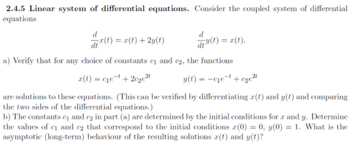 Solved 2.4.5 Linear system of differential equations. | Chegg.com