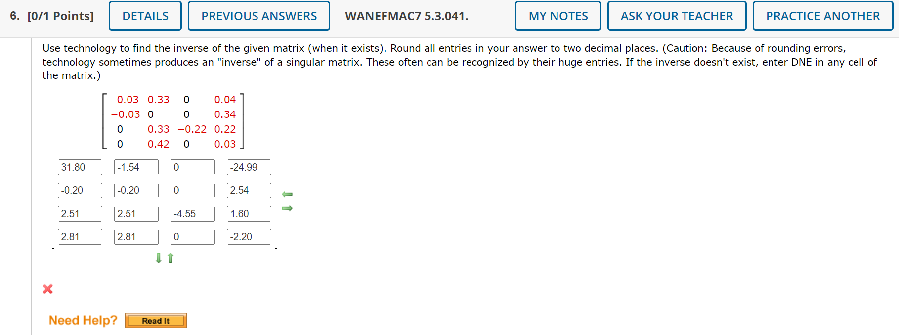 Solved Use technology to find the inverse of the given | Chegg.com