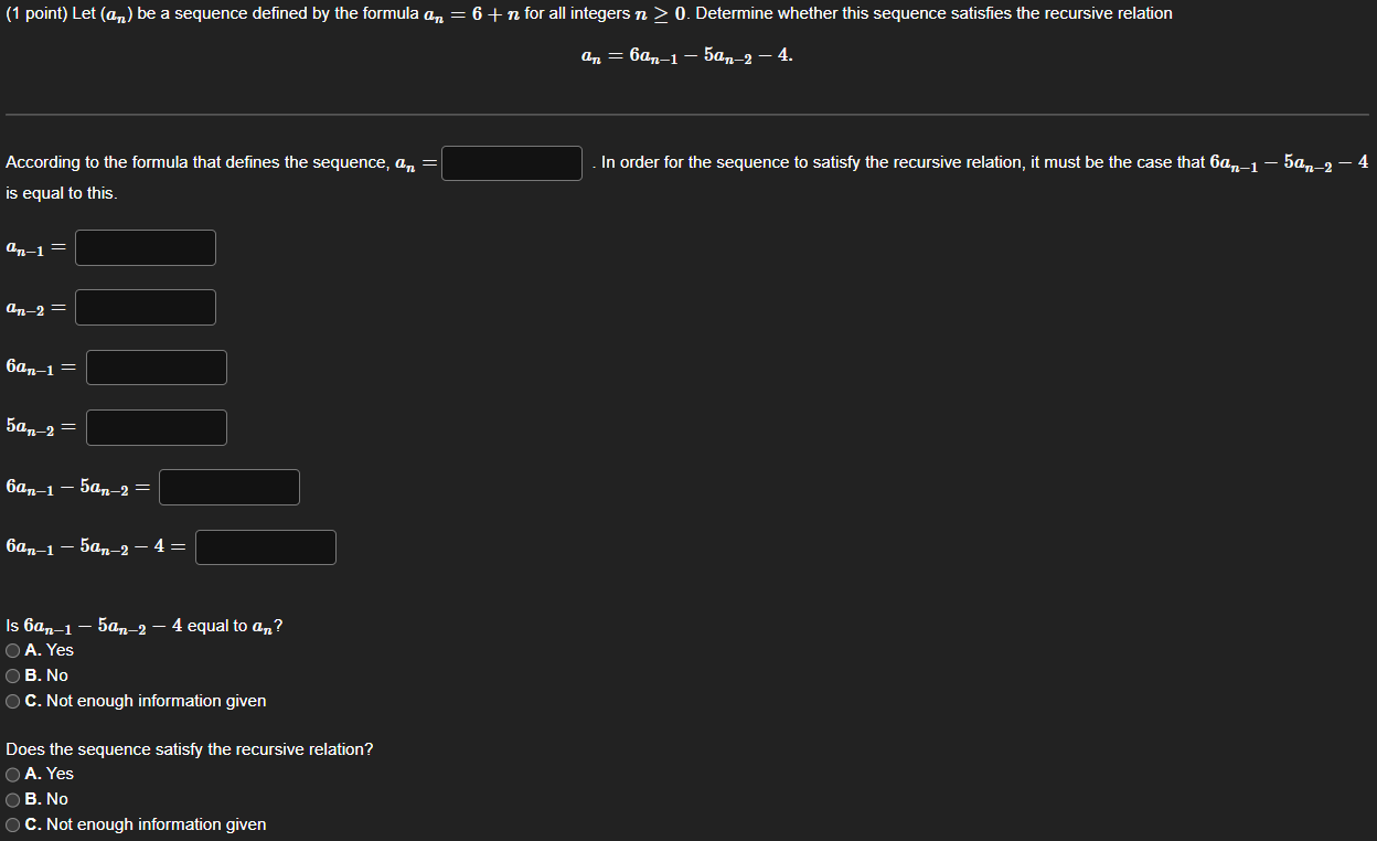 Solved (1 ﻿point) ﻿Let ( {:an) ﻿be a sequence defined by the | Chegg.com