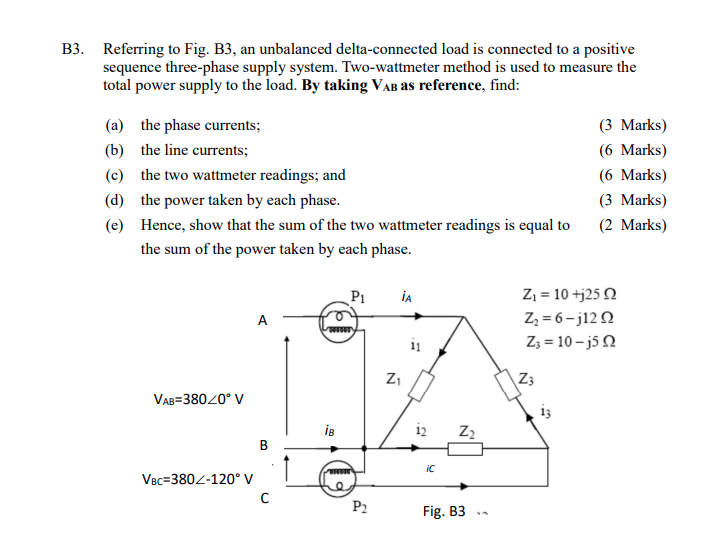 Solved B3. Referring to Fig. B3, an unbalanced | Chegg.com