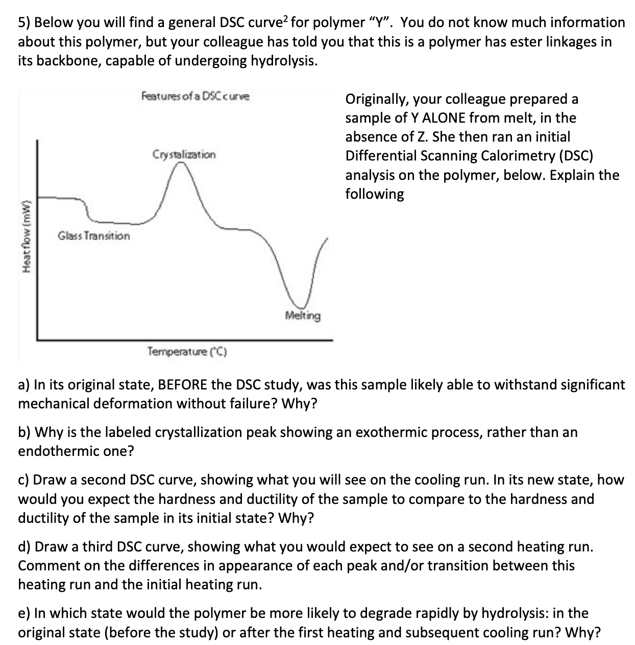 Solved 5) Below you will find a general DSC curve 2 for | Chegg.com