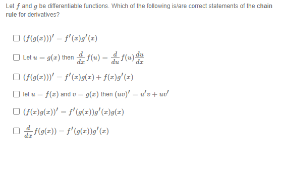Solved Let f and g be differentiable functions. Which of the | Chegg.com