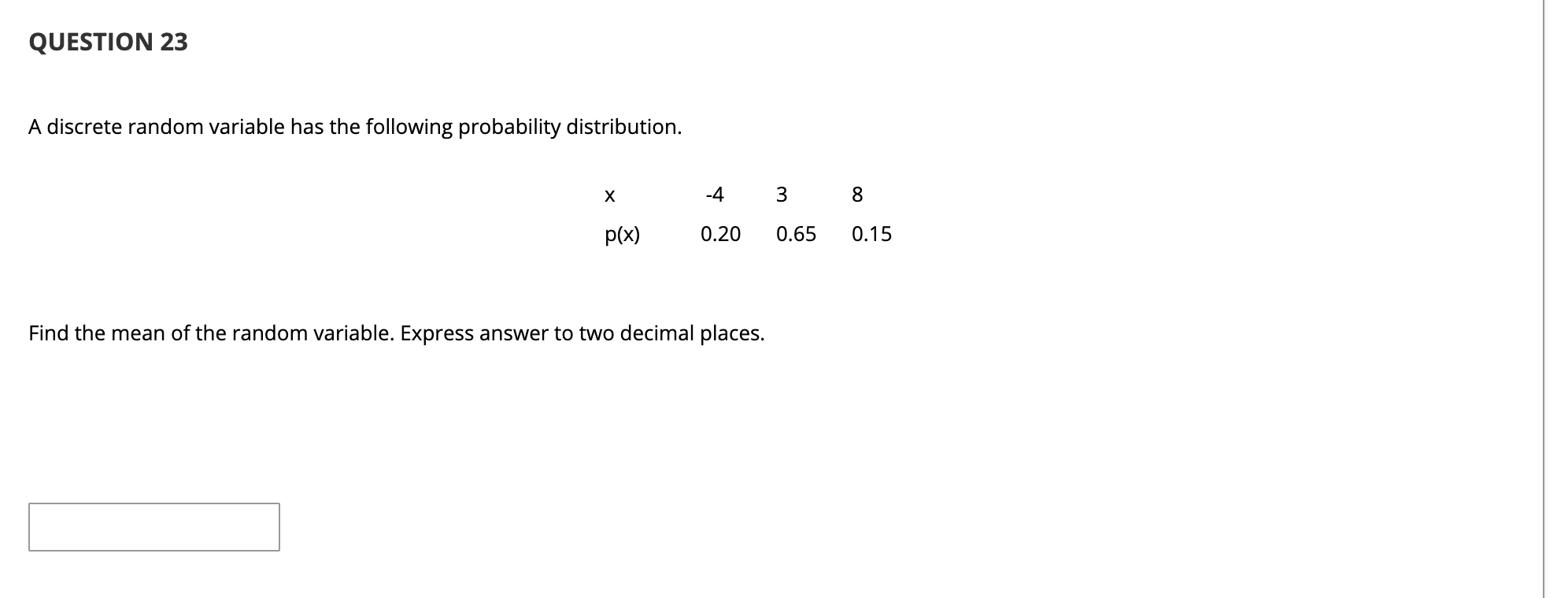 Solved QUESTION 23 A discrete random variable has the | Chegg.com