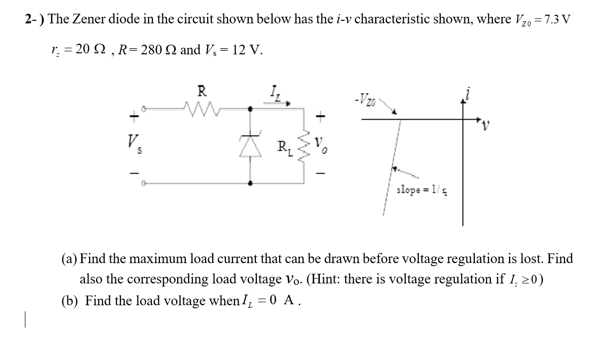 Solved 2- ) The Zener diode in the circuit shown below has | Chegg.com