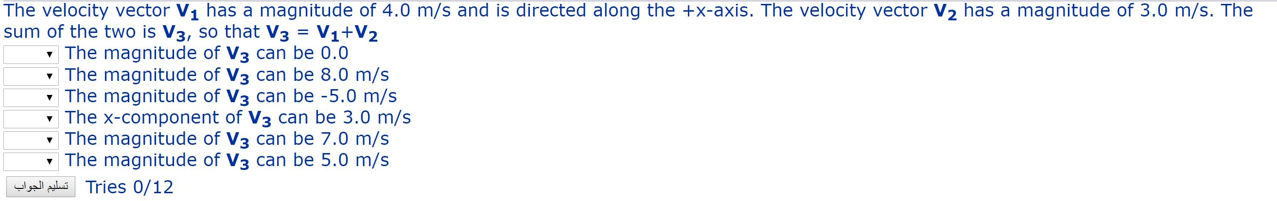 Solved The velocity vector V1 has a magnitude of 4.0 m/s and | Chegg.com