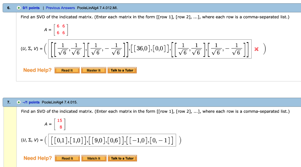 Solved 6. + 0/1 points | Previous Answers PooleLinAlg4 | Chegg.com