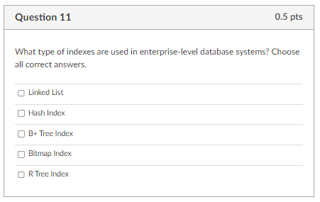 Solved What type of indexes are used in enterprise-level | Chegg.com