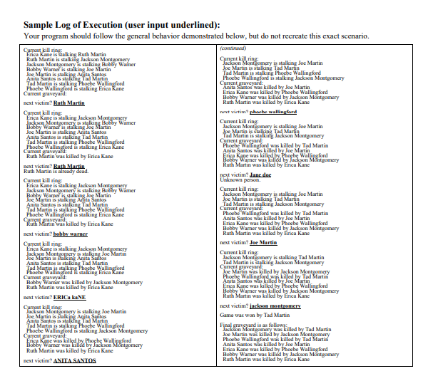 Solved Programming Project: Assassin Game This program | Chegg.com