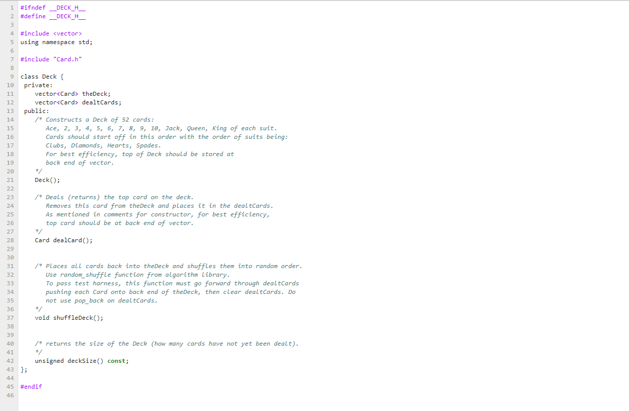 Solved Problem Definition Write a Card class and a Deck | Chegg.com