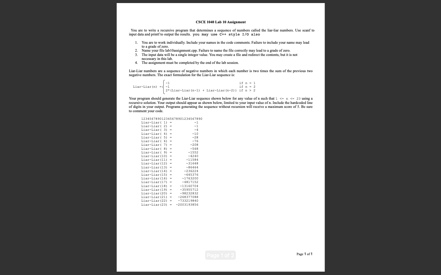 Solved CSCE 1040 Lab 10 Assignment You are to write a | Chegg.com