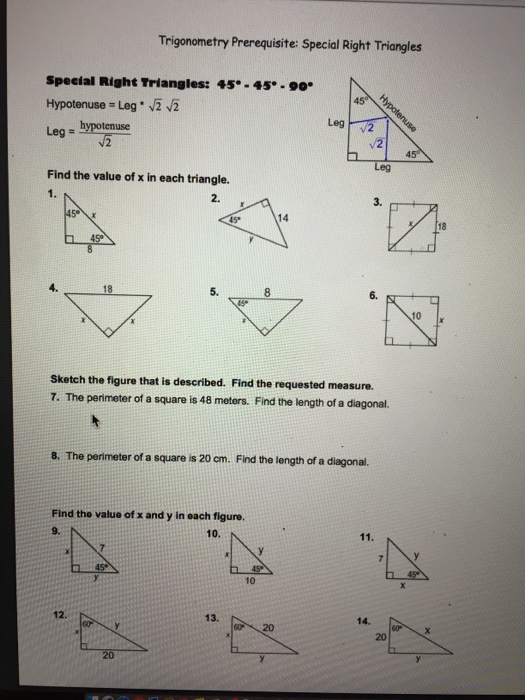 Solved Trigonometry Prerequisite: Special Right Triangles | Chegg.com Solved Trigonometry Prerequisite: Special Right Triangles | Chegg.com