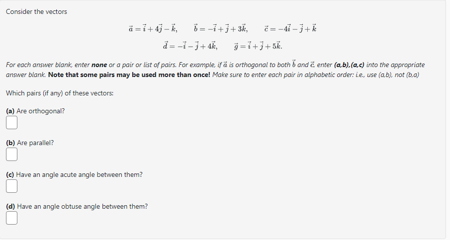 Solved Consider the vectors | Chegg.com