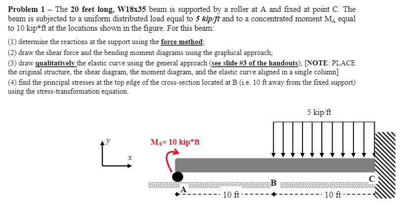 Solved Problem 1 - The 20 feet long, W18x35 beam is | Chegg.com