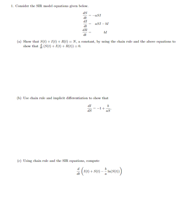 Solved 1. Consider the SIR model equations given below. -OSI | Chegg.com
