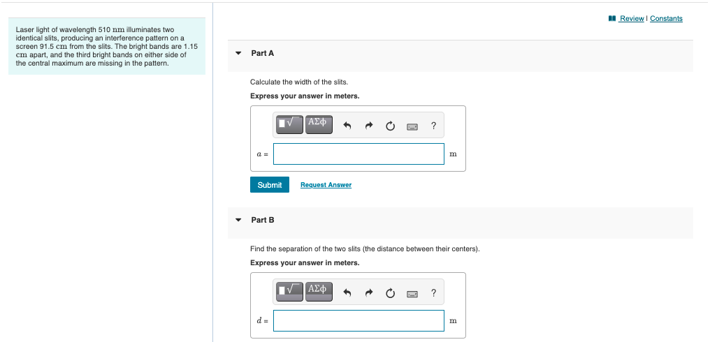 Solved Review Constants Laser light of wavelength 510 nm | Chegg.com