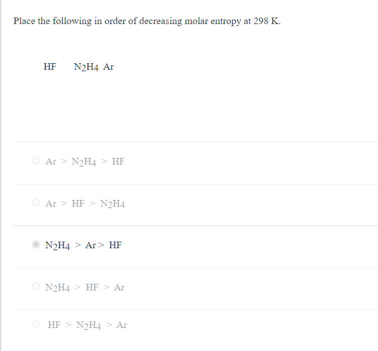 Solved Place the following in order of decreasing molar | Chegg.com