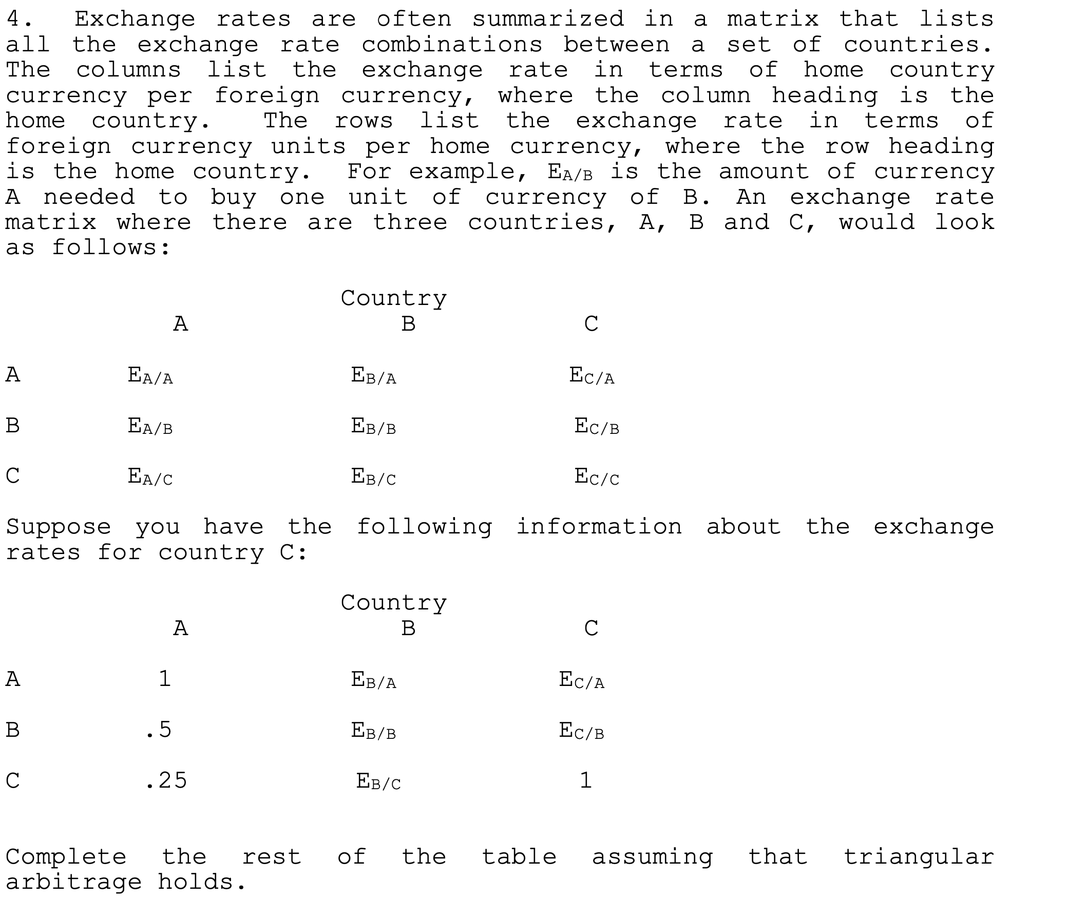Solved Exchange rates are often summarized in a matrix that | Chegg.com