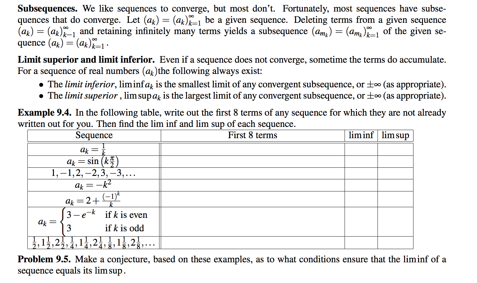 Solved Subsequences. We like sequences to converge, but most | Chegg.com