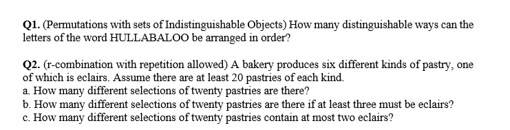 Solved Q1. (Permutations with sets of Indistinguishable | Chegg.com