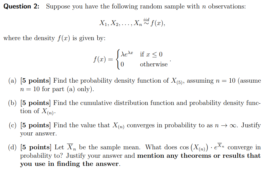 Question 2: Suppose you have the following random | Chegg.com